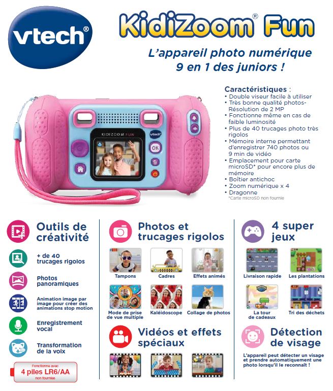 VTech - Appareil photo enfant - KidiZoom Fun rose